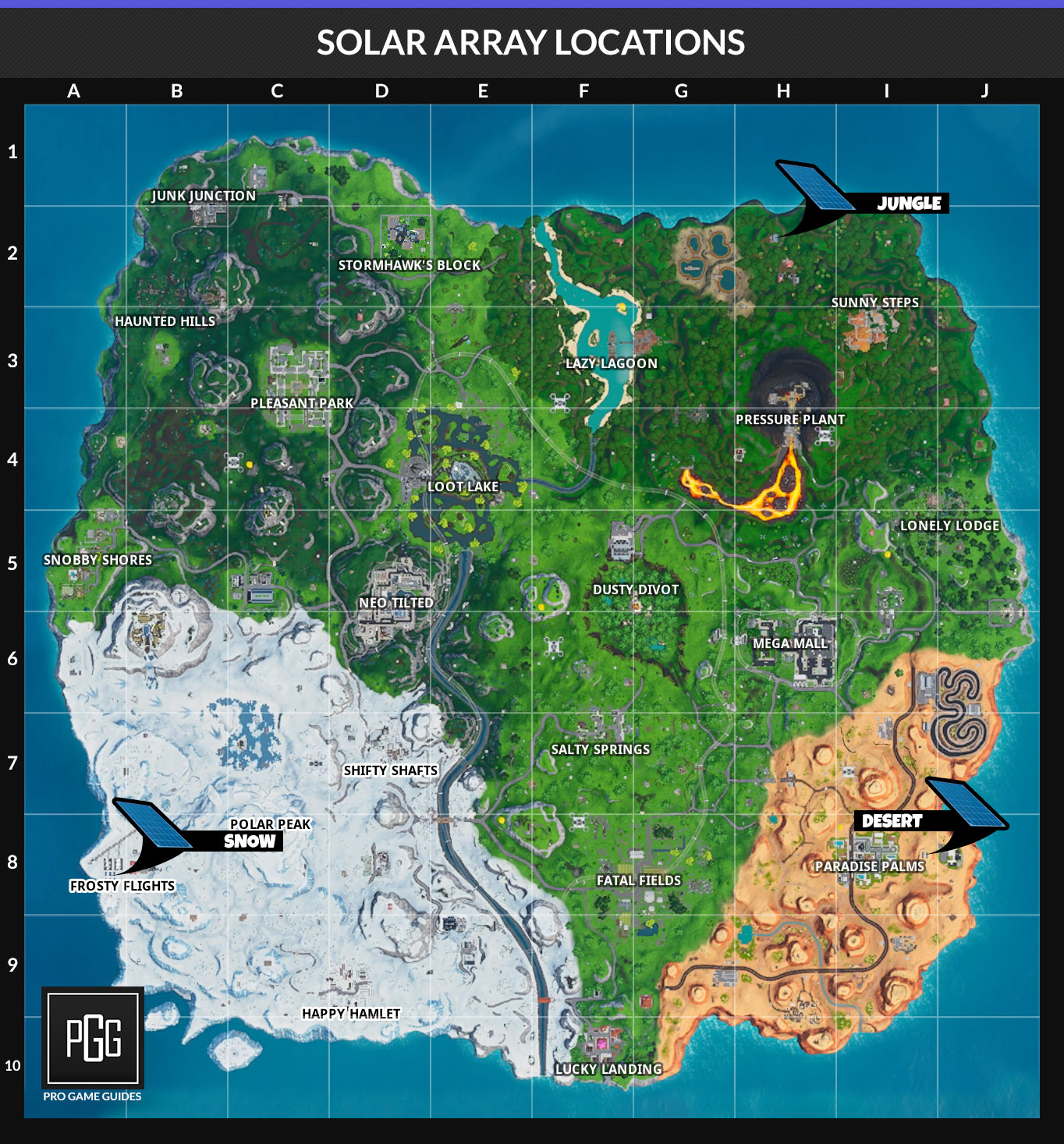 Fortnite Solar Array Locations: Snow, Desert, Jungle - Season 9 Week 9 ...