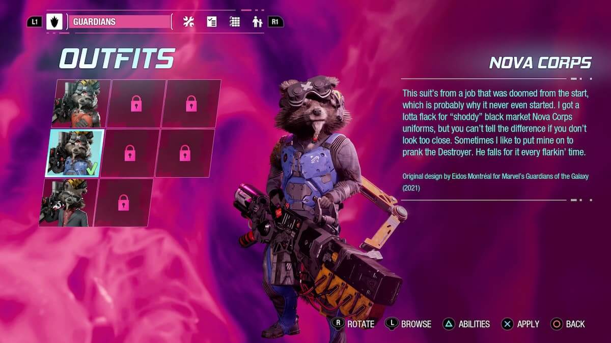 How To Get Rockets Nova Corp Outfit In Marvels Guardians Of The Galaxy Pro Game Guides