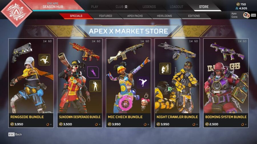 All Legend skins in the Apex x Market collab store for Apex Legends ...