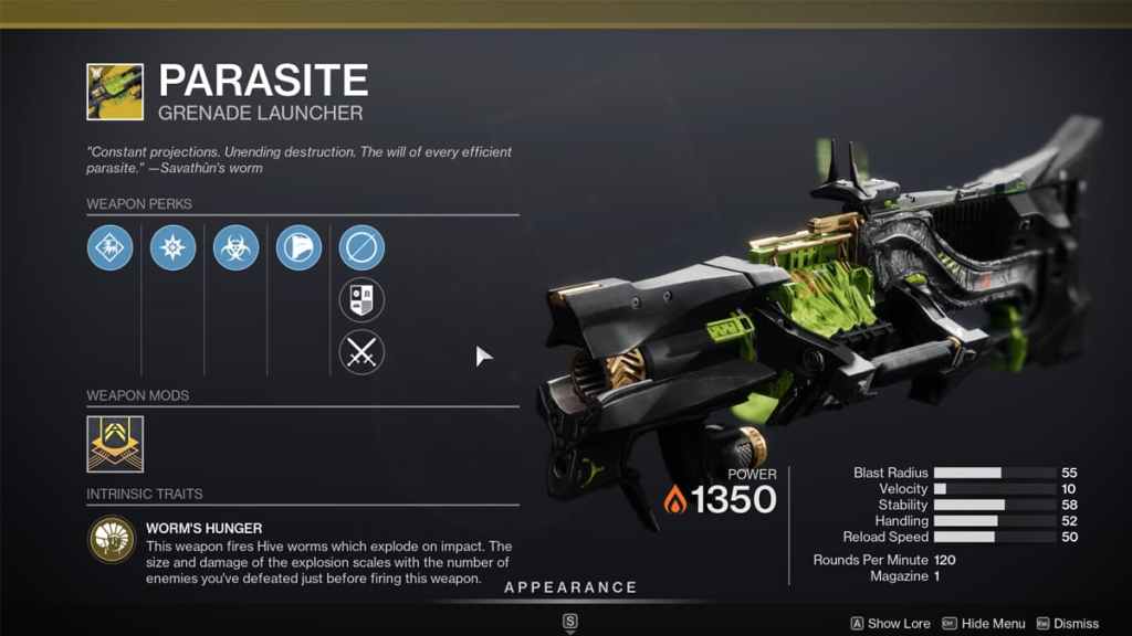 Destiny 2 Parasite worm launcher - Perks & How to get | Pro Game Guides