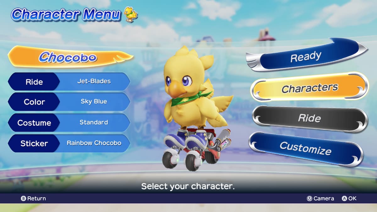 What character customization options are available in Chocobo GP Lite ...