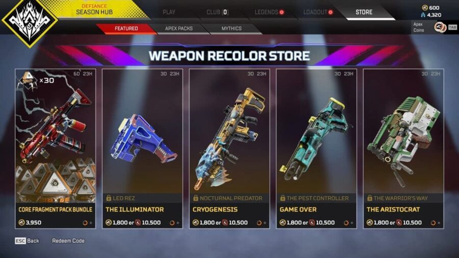 All weapon skin recolors in wave 3 of the Weapon Recolor Store for Apex ...
