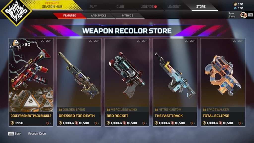 All weapon skin recolors in wave 4 of the Weapon Recolor Store for Apex ...