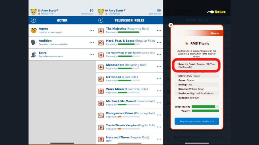 How to audition for a role in BitLife - Pro Game Guides