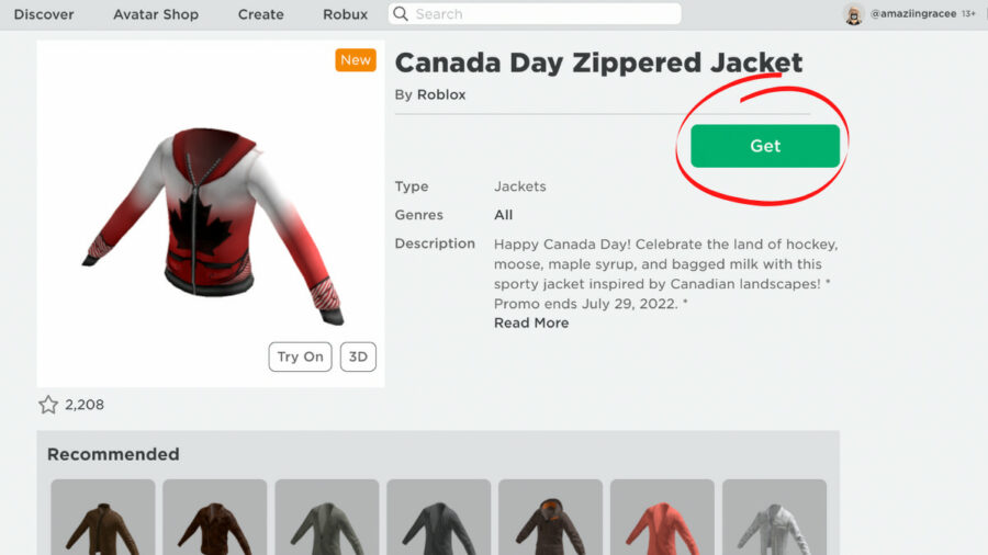 How to get the free Canada Day Zipper Jacket avatar item in Roblox ...