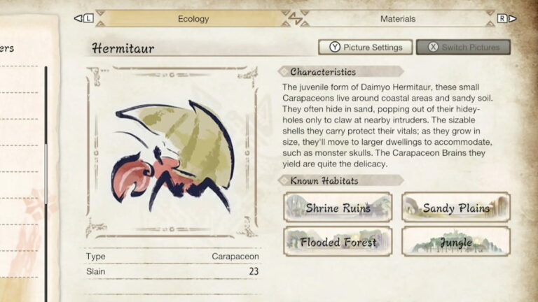 All Hermitaur materials & carve percentages in Monster Hunter Rise ...