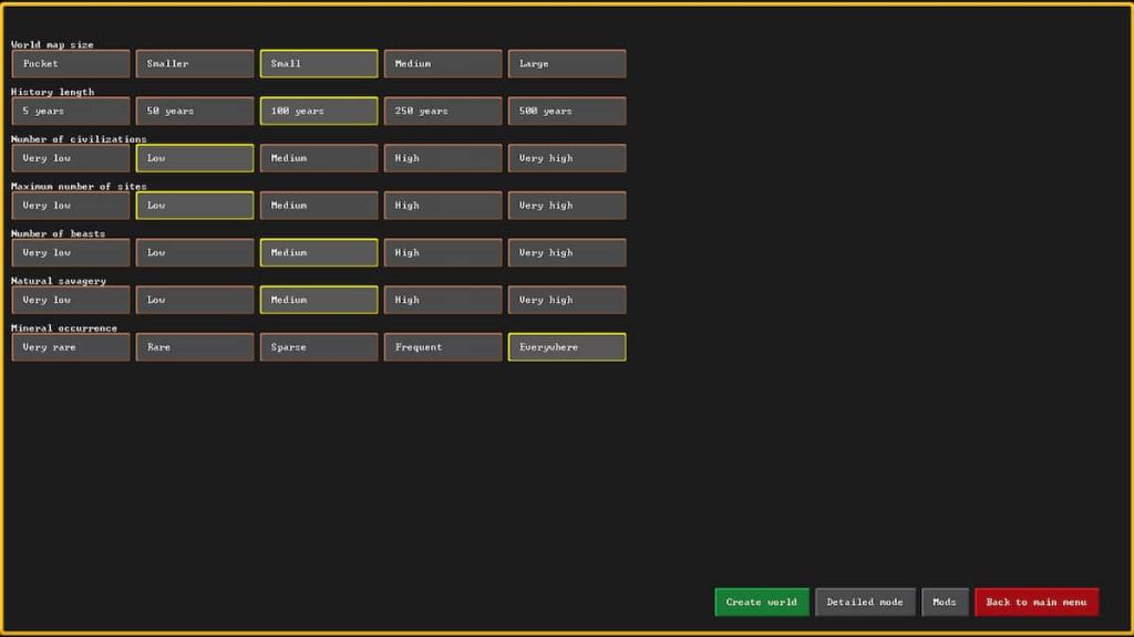 Best Dwarf Fortress world generation settings - laacib