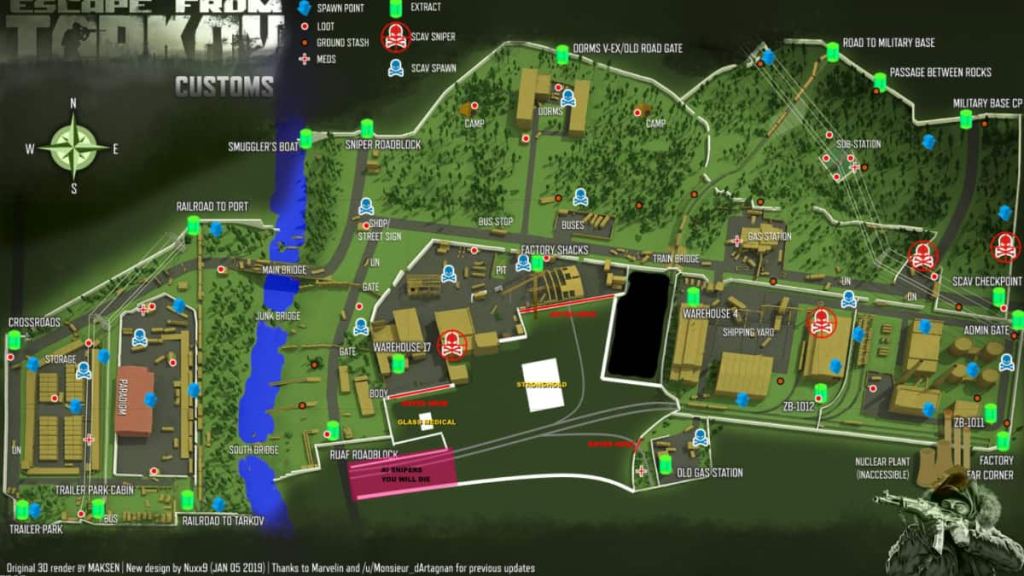 Escape from Tarkov Customs map spawn & extraction points | Pro Game Guides