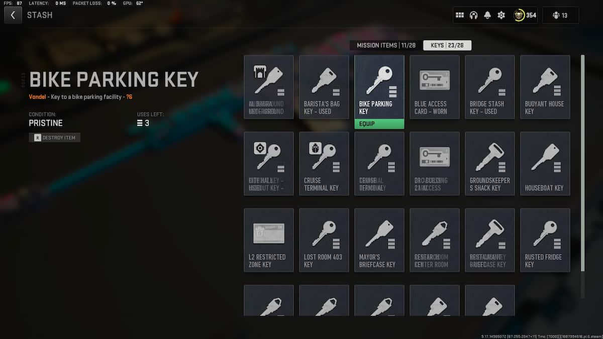 Bike Parking Key - DMZ (Map Locations) | Pro Game Guides