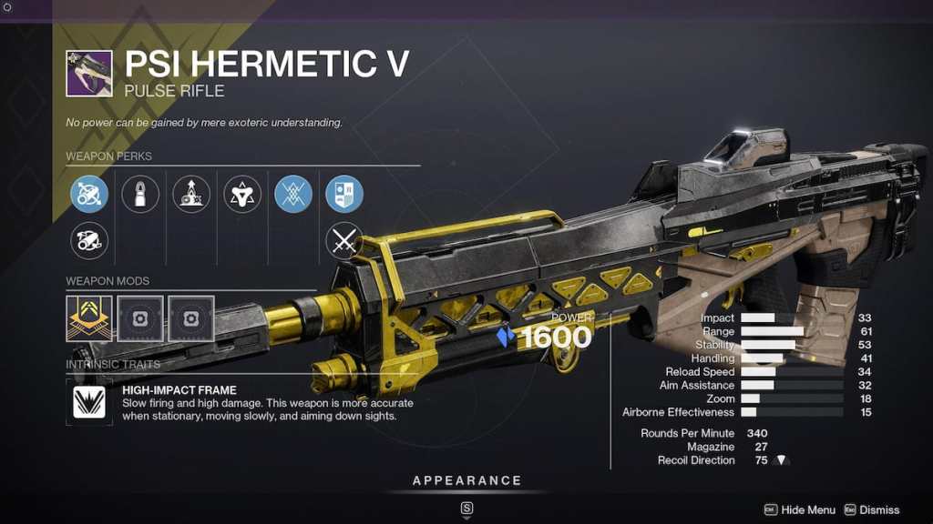 PSI Hermetic V God Roll in Destiny 2 - Best Perks | Pro Game Guides