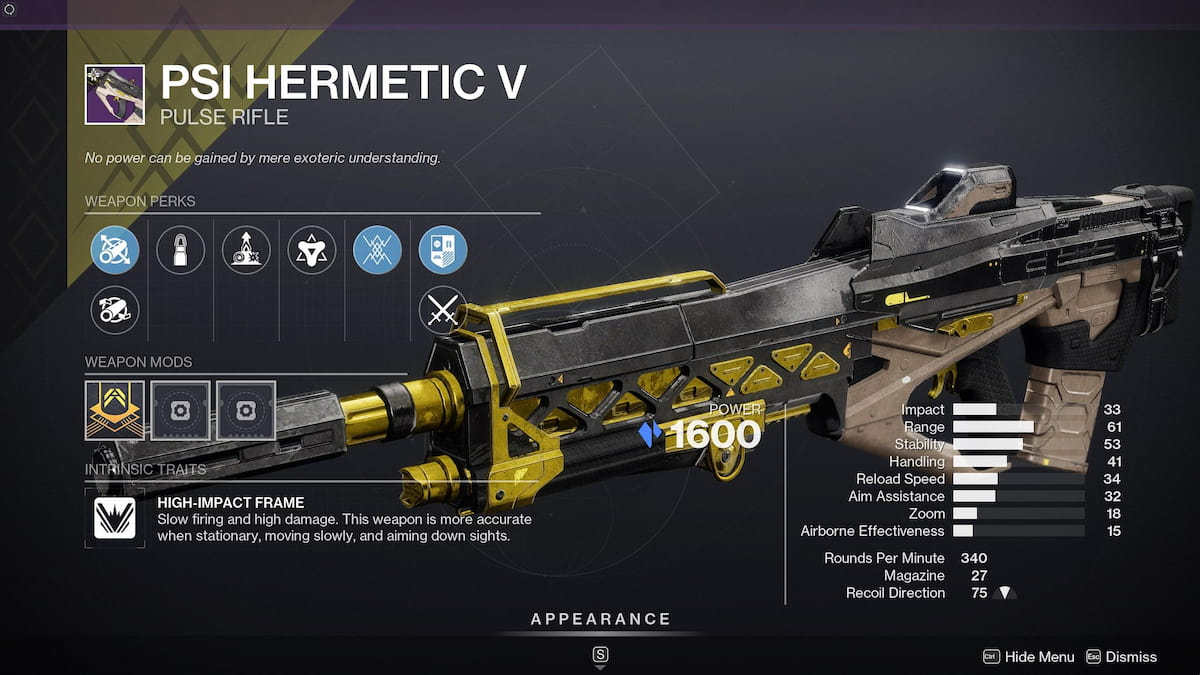 PSI Hermetic V God Roll in Destiny 2 - Best Perks | Pro Game Guides