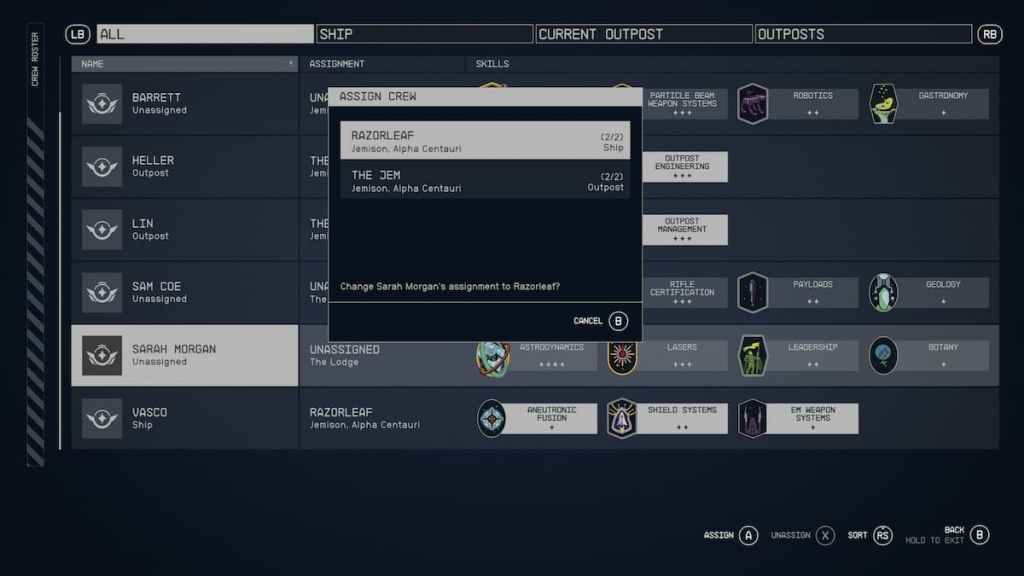 Starfield crew assignment on outposts and ships, explained | Pro Game Guides