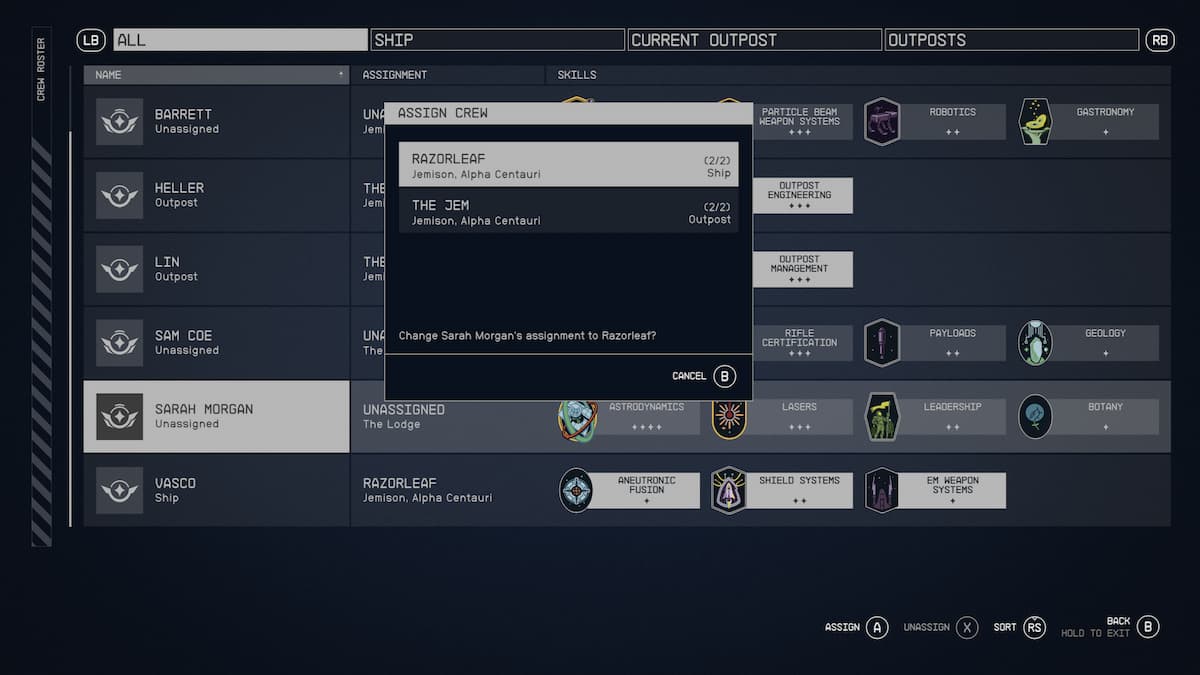 Starfield crew assignment on outposts and ships, explained | Pro Game Guides