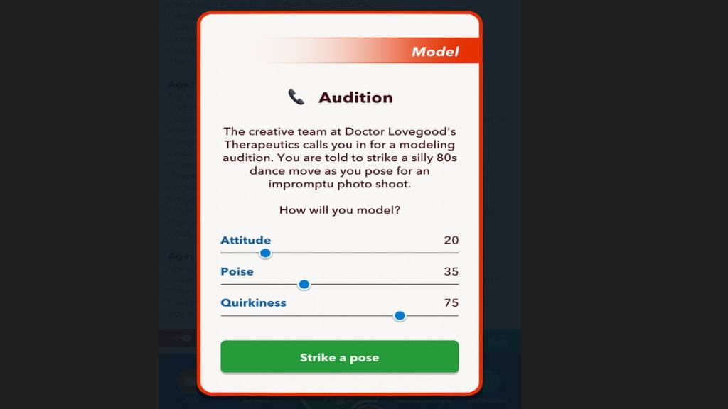 BitLife Model Audition Guide: Attitude, Poise & Quirkiness Settings