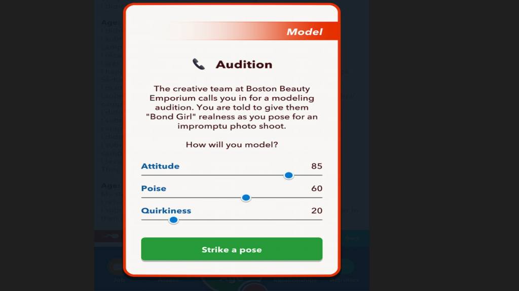 BitLife Model Audition Guide: Attitude, Poise & Quirkiness Settings
