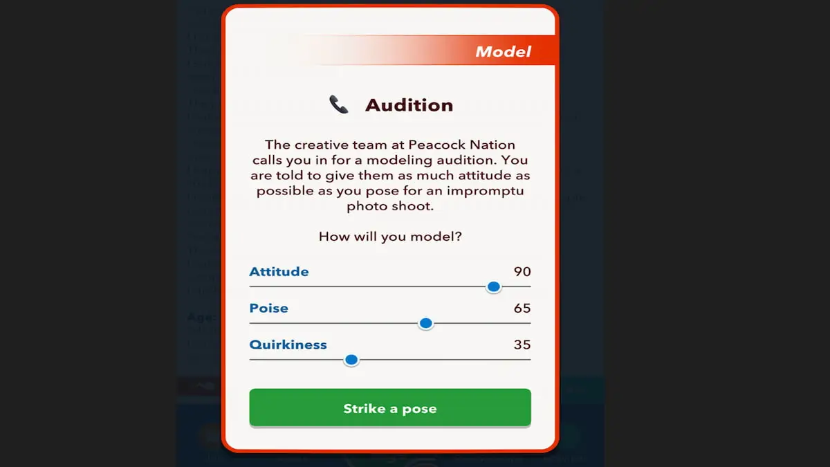 BitLife Model Audition Guide: Attitude, Poise & Quirkiness Settings