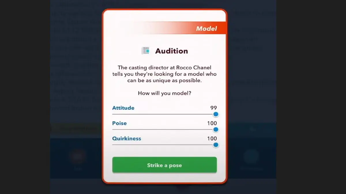 BitLife Model Audition Guide: Attitude, Poise & Quirkiness Settings