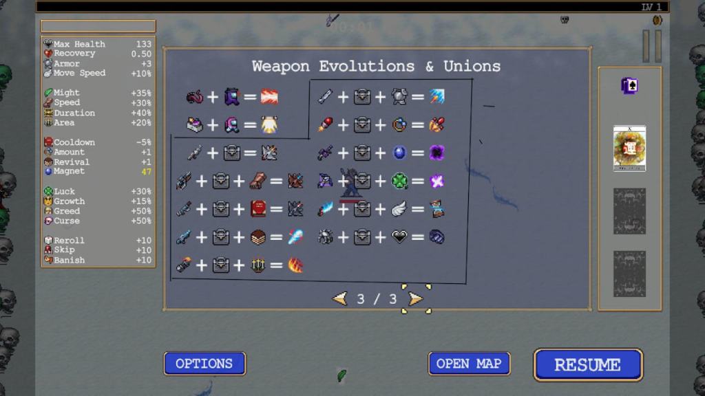 All weapons and weapon evolutions in Vampire Survivors Operation Guns ...