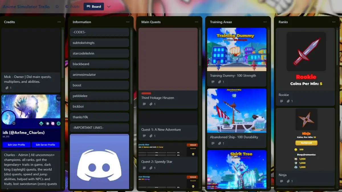 Anime Simulator Trello Link And Discord Server Roblox Pro Game Guides