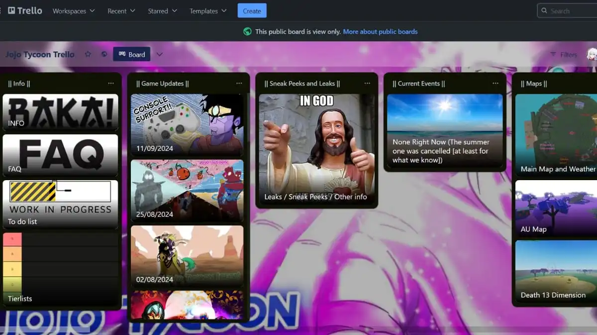 Jojo Tycoon Trello and Discord Links | Pro Game Guides