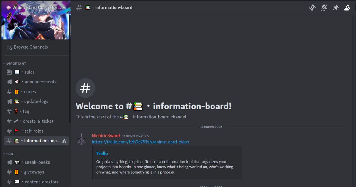 Official Anime Card Clash Trello Link | Pro Game Guides