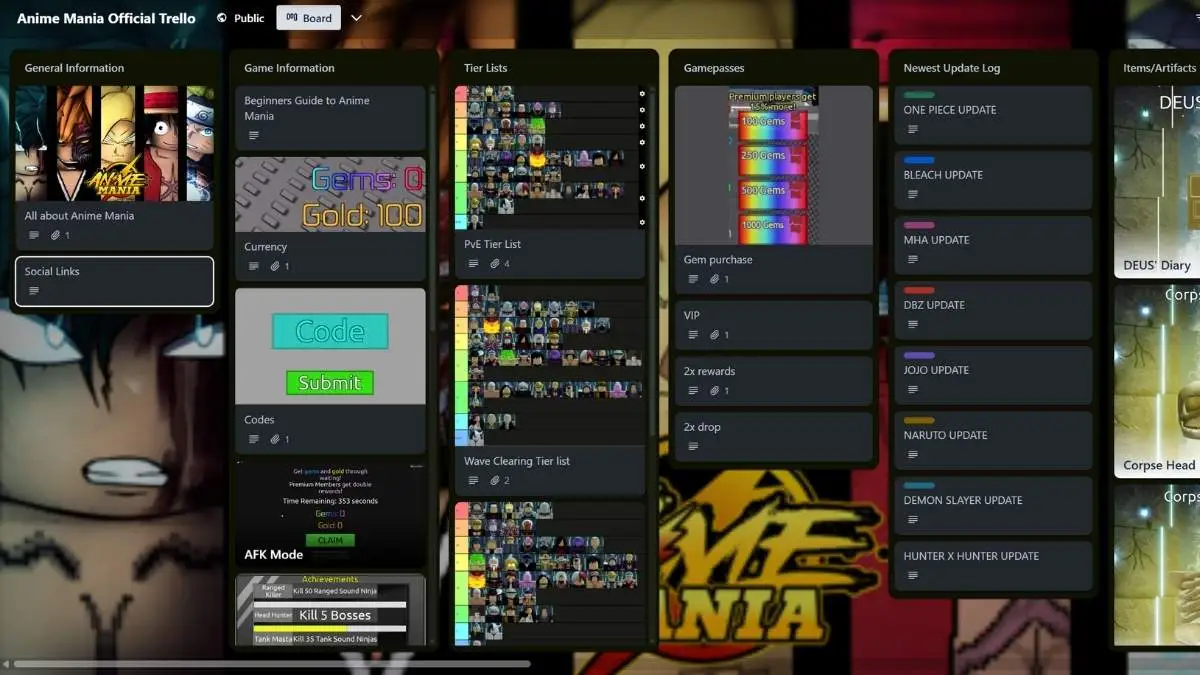 Official Anime Mania Trello Link, Wiki & Discord | Pro Game Guides