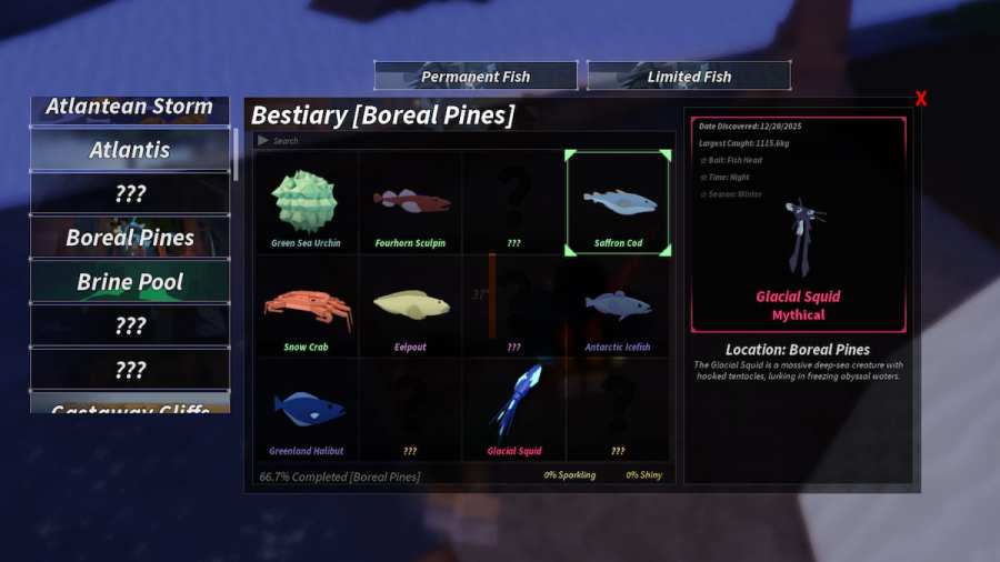 All 12 Fish in Boreal Pines (100% Bestiary) – Fisch | Pro Game Guides