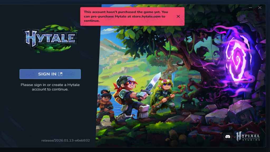 How to Fix This Account Hasn't Purchased the Game Yet Hytale Error ...